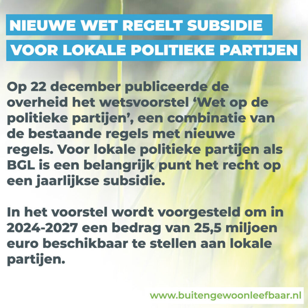 Nieuwe wet regelt subsidie voor lokale politieke partijen – Buitengewoon Leefbaar Steenwijkerland